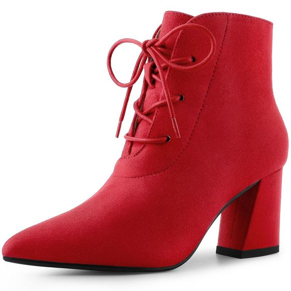 Perphy | Shoes | Pointed Toe Lace Up Block Heel Red Ankle Boots For ...